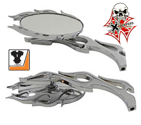Xchoppers.com - Fireball Mirror Set with Flame Stems Chrome